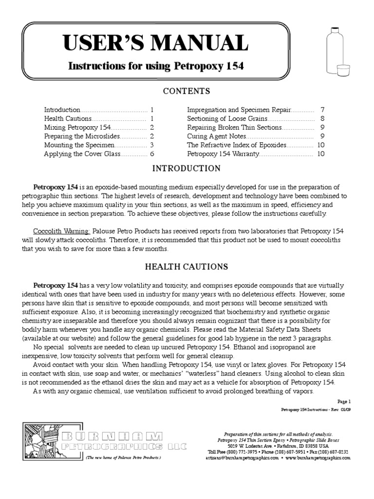 User'S Manual: Instructions For Using Petropoxy 154 | PDF | Home ...
