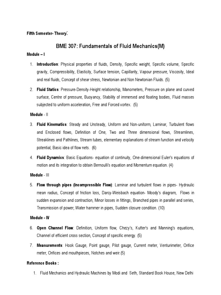 5th Sem Mech Syllabus Vssut, Burla | PDF | Fluid Dynamics | Pressure
