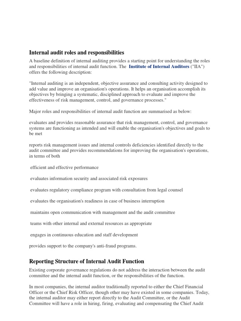 Audit Roles and Responsibilities | Internal Audit | Audit Committee