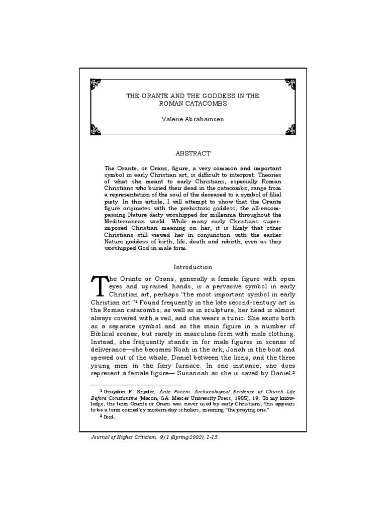 The Orante and The Goddess in The Roman Catacombs | PDF