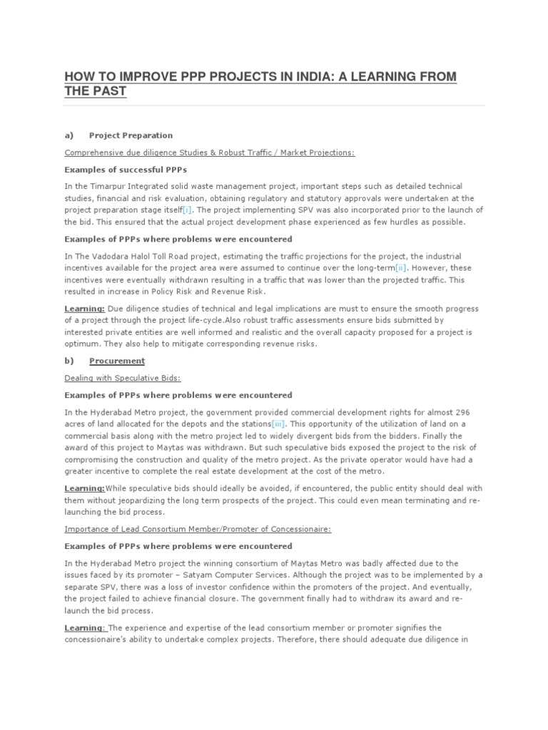 How To Improve PPP Projects in India | PDF | Public–Private Partnership ...