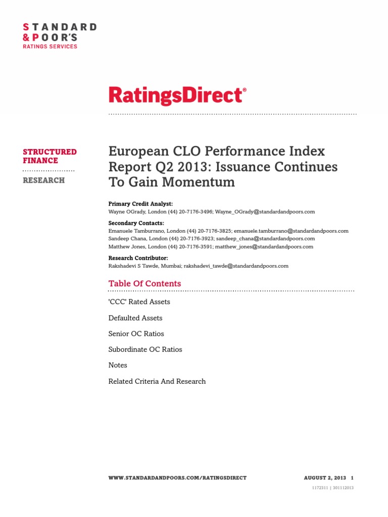 European CLO Performance Index Report Q2 2013: Issuance Continues To ...
