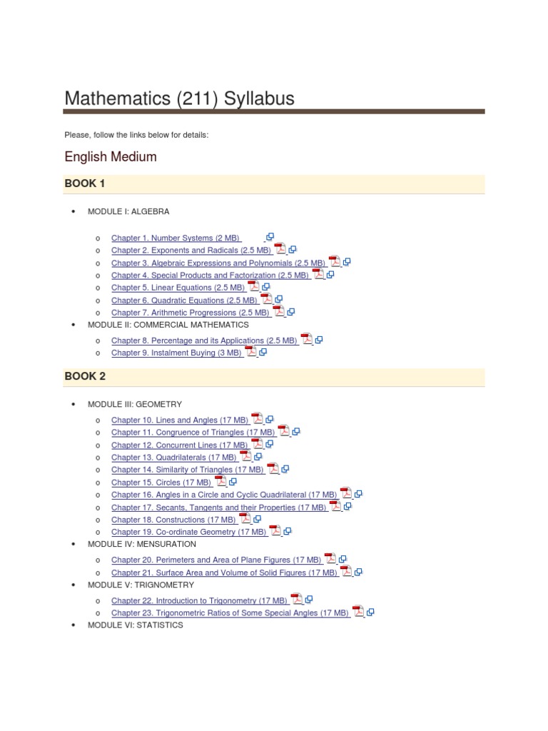 Mathematics (211) Syllabus: English Medium | PDF
