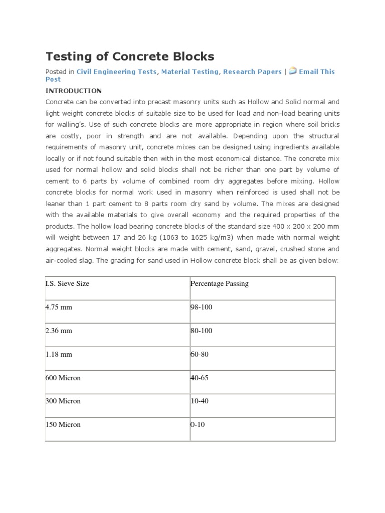 Testing of Concrete Blocks | PDF | Weather | Concrete