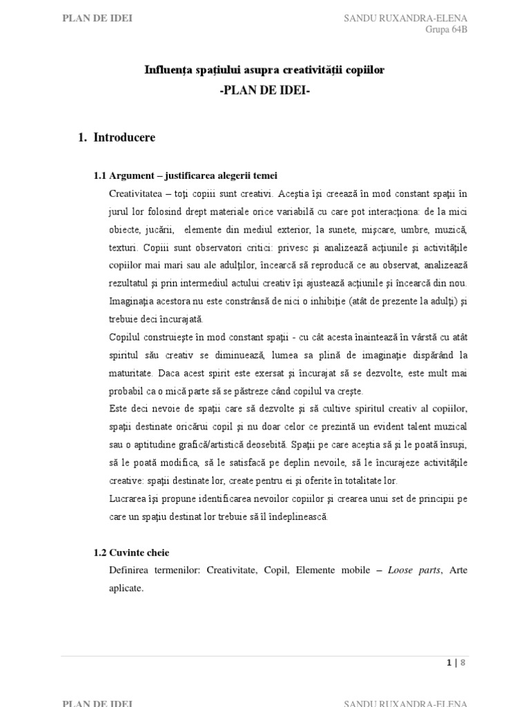 Plan de Idei - Sandu Ruxandra | PDF