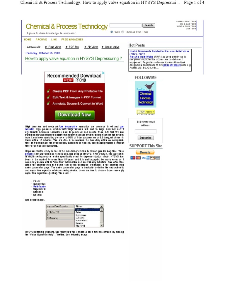 HYSYS Depressurization Valve Equations Guide | PDF | Valve | Gases