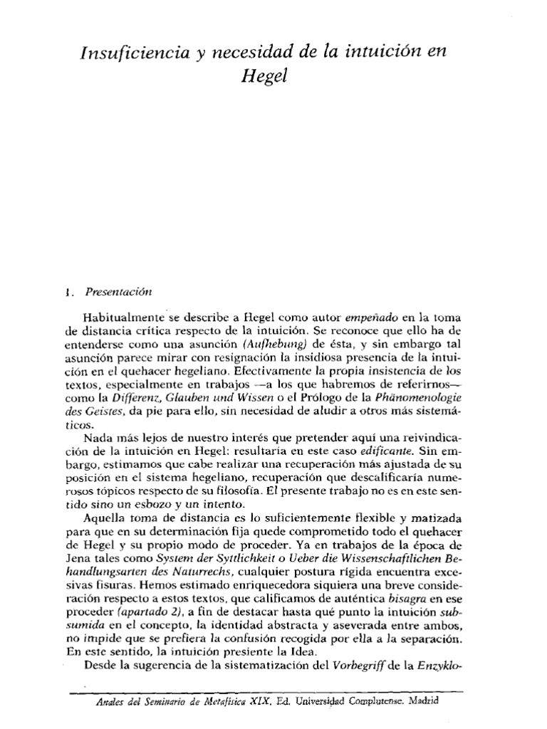 Hegel y La Intuicion | PDF | Georg Wilhelm Friedrich Hegel | Immanuel Kant