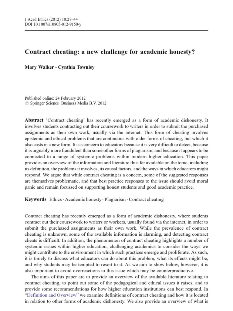 Contract Cheating: A New Challenge For Academic Honesty?: Definition ...