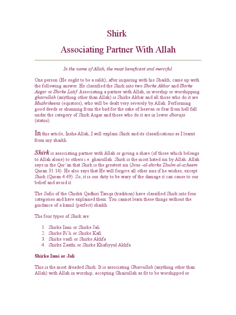 SHIRK in Islam | PDF | Religious Faiths | Monotheism