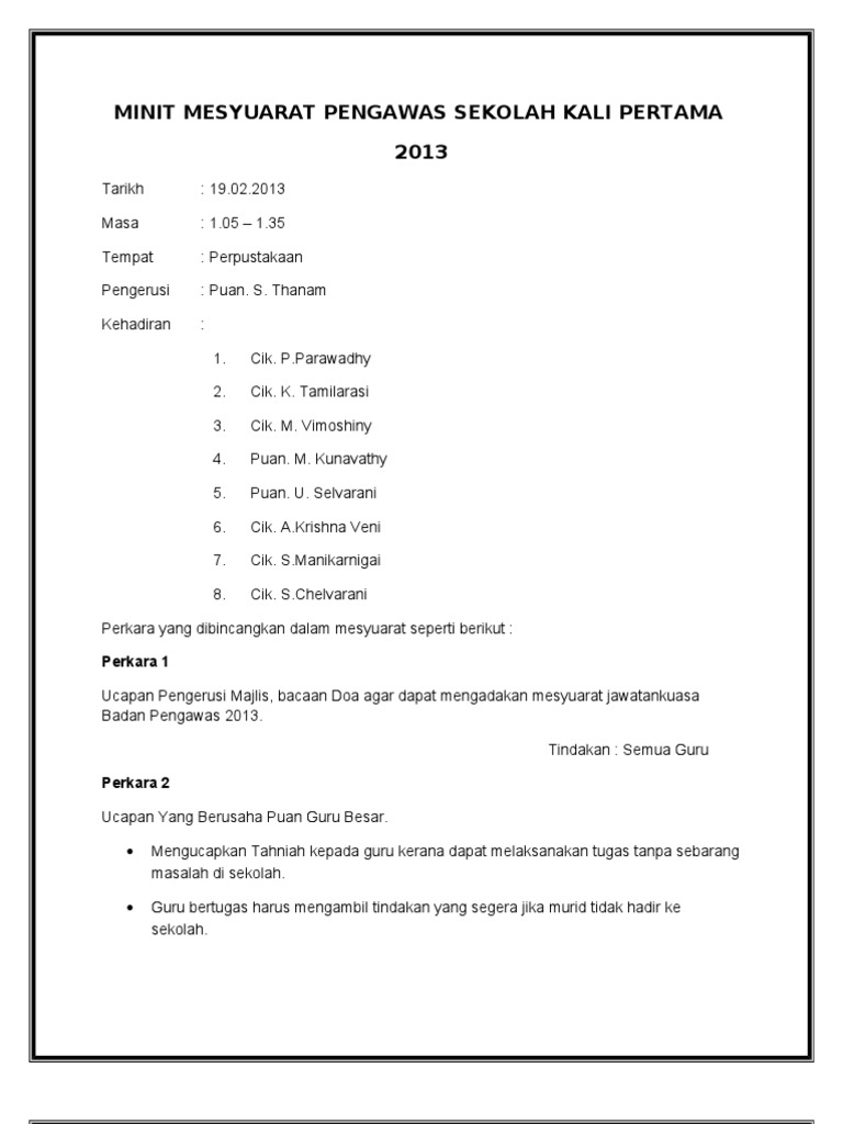 Contoh Minit Mesyuarat Pengawas Sekolah - IMAGESEE Contoh Minit Mesyuarat Pengawas Sekolah - IMAGESEE