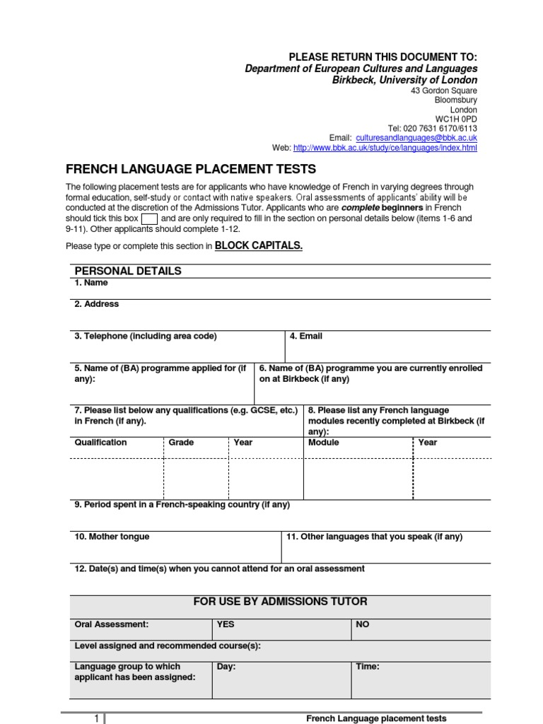 French Placement Test | PDF | Slavery | Gce Advanced Level (United Kingdom)