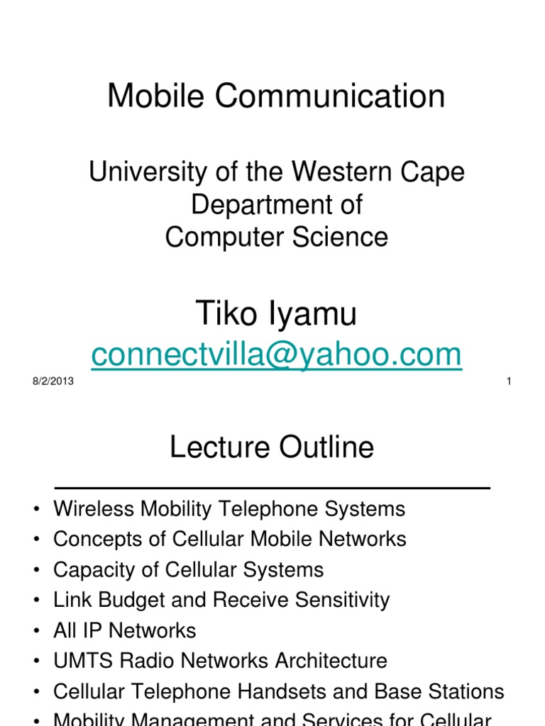 Mobile Communication: University of The Western Cape Department of ...