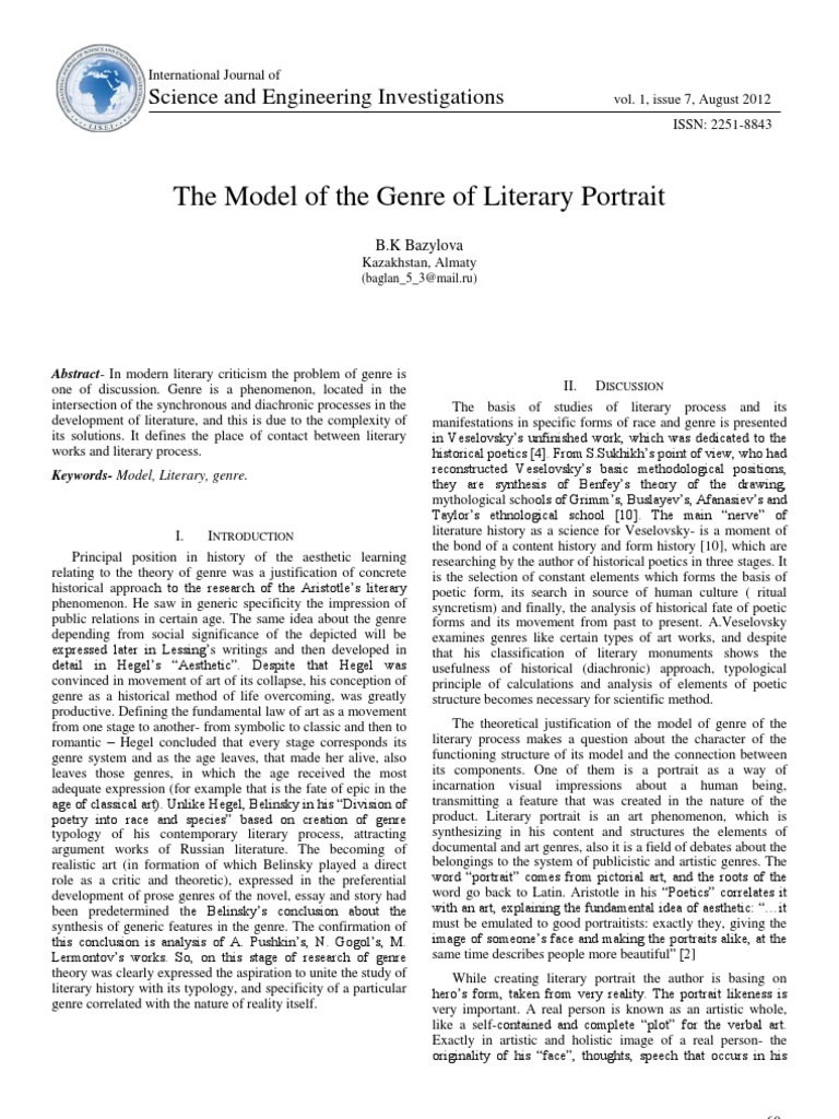 The Model of The Genre of Literary Portrait | PDF | Genre | Aesthetics