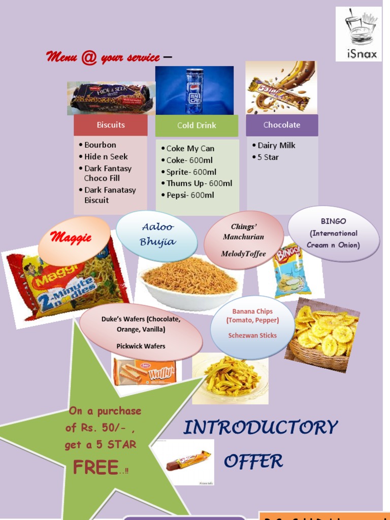 Menu of Snacks and Drinks Offer | PDF