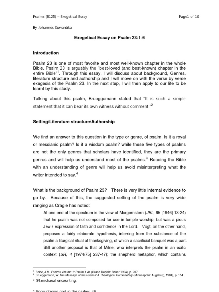 Exegetical Essay On Psalm 23 | PDF | Psalms | David
