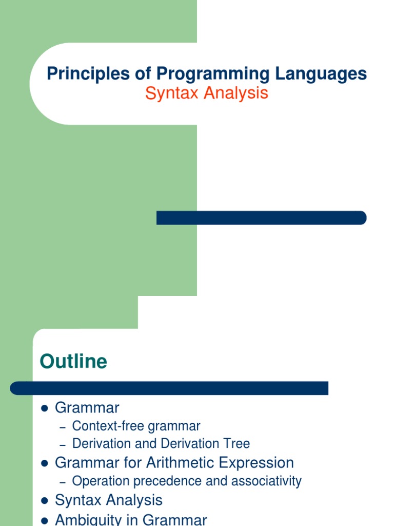 Principles of Programming Languages: Syntax Analysis | PDF | Parsing | Implementation