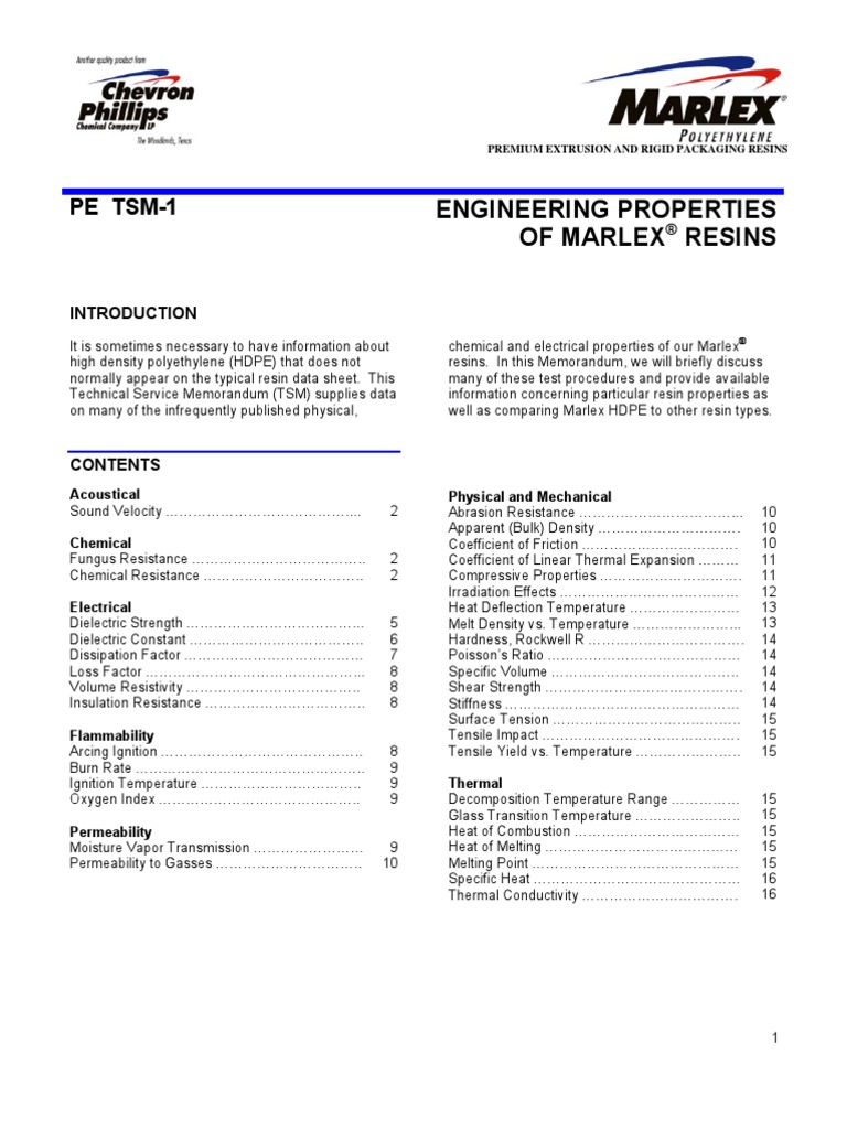Engineering Properties of Marlex Resins PDF | Download Free PDF | Dielectric | Capacitor