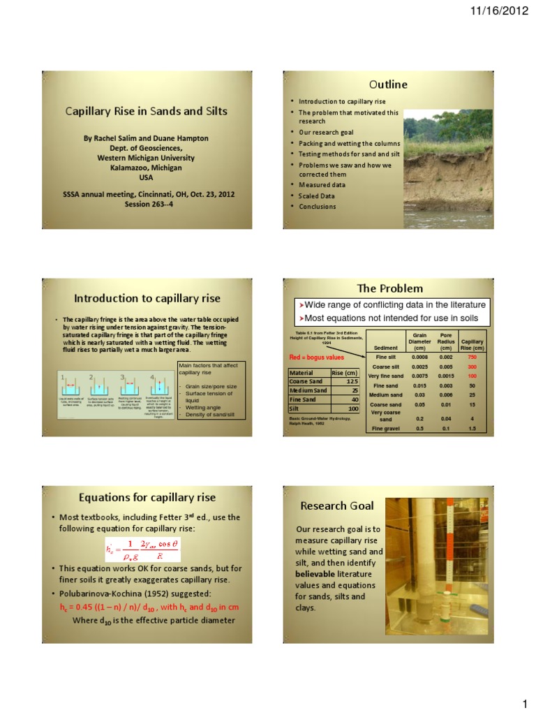 Capillary Rise in Sands and Silts | PDF | Sand | Density