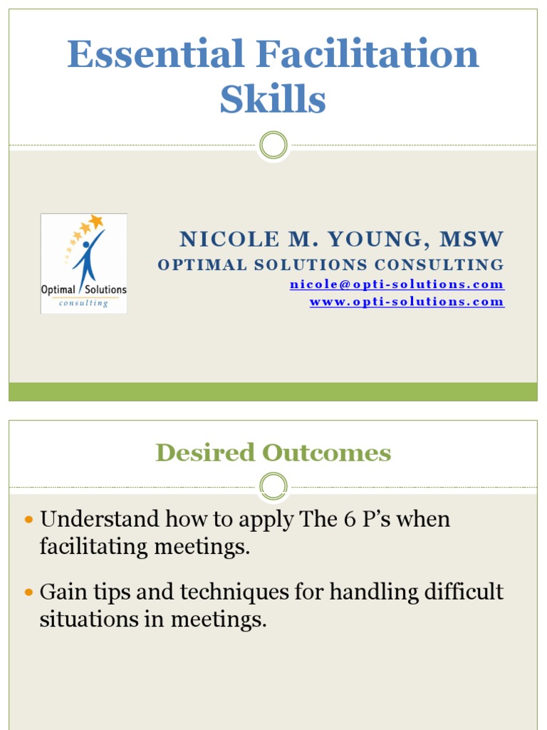 Essential Facilitation Skills: Nicole M. Young, MSW | PDF | Learning ...