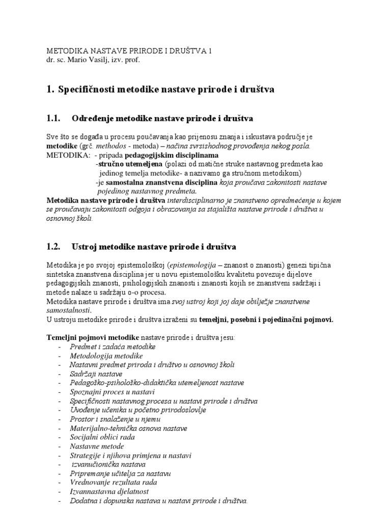 Metodika Nastave Prirode I Društva 1 | PDF