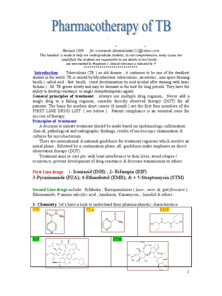 Pharmacotherapy of TB - Handout (Final) 4-08 | PDF | Enzyme Inhibitor ...