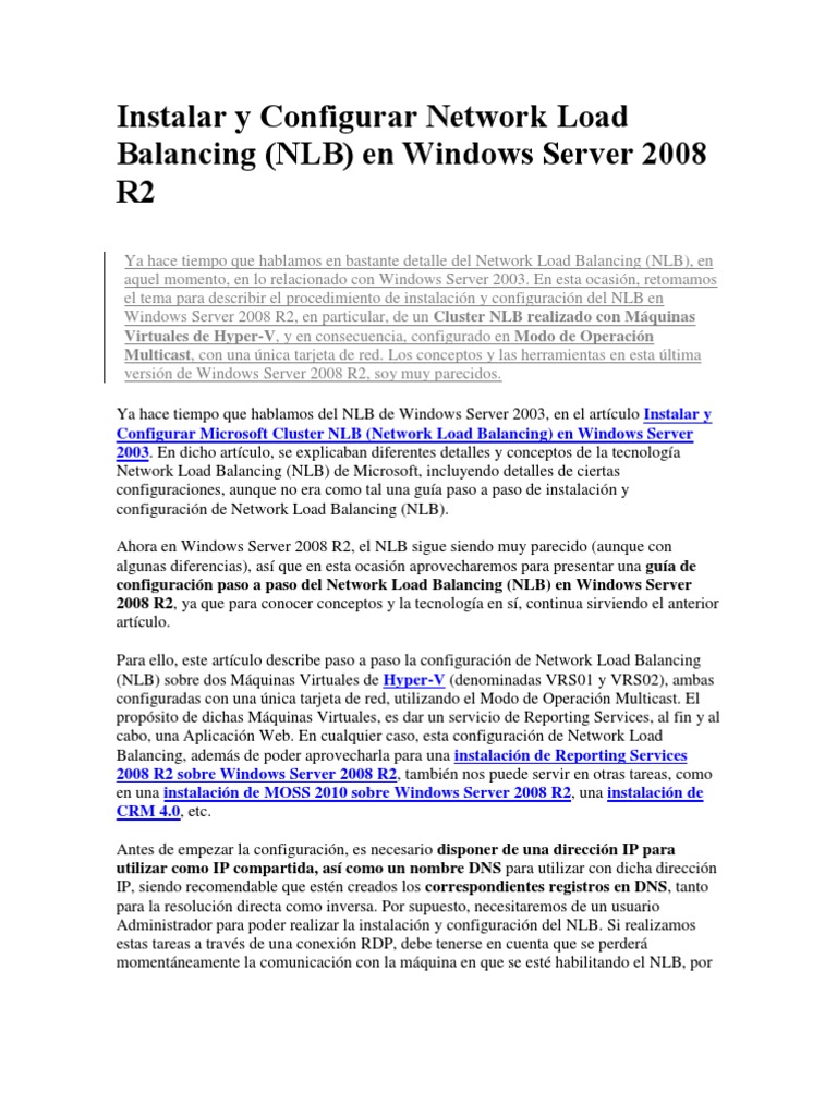 Instalar y Configurar Network Load Balancing | PDF | Dirección IP | Grupo de computadoras