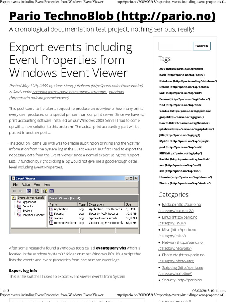 Export Events Including Event Properties From Windows Event Viewer ...