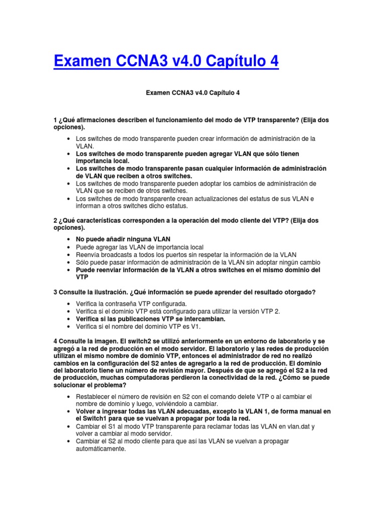 Examen CCNA3 v4 | PDF | Conmutador de red | Protocolos de internet