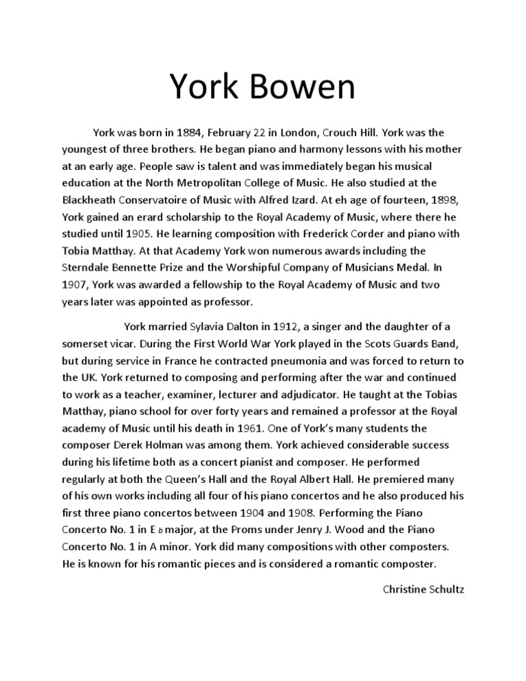 York Bowen: WWI Service and Music Career | PDF