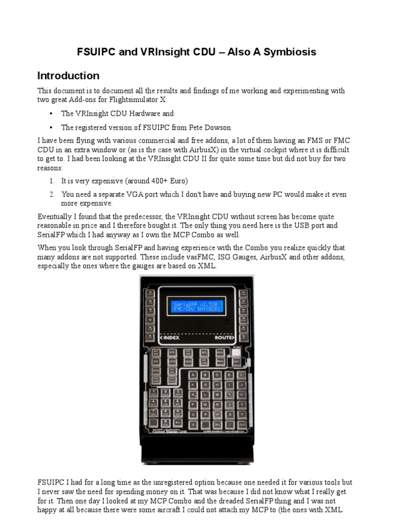 FSUIPC & VRInsight CDU Integration Guide | PDF | Scripting Language | Usb