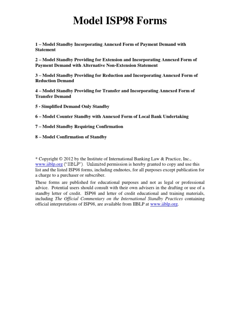ISP98 Forms | PDF | Letter Of Credit | Assignment (Law)