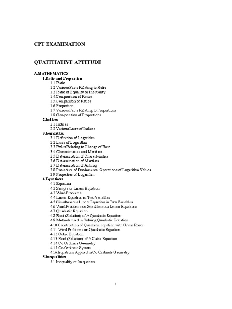 CPT Examination: Quantitative Aptitude Guide | PDF | Correlation And ...