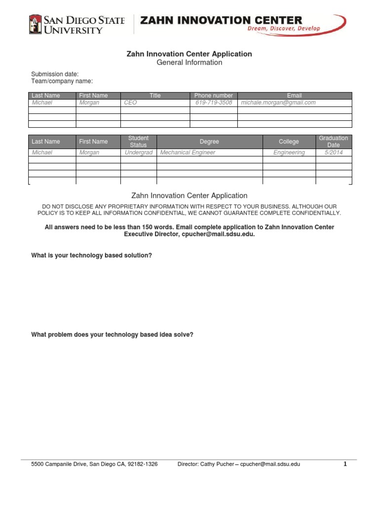 Zahn Innovation Center Application: General Information | PDF | Career ...