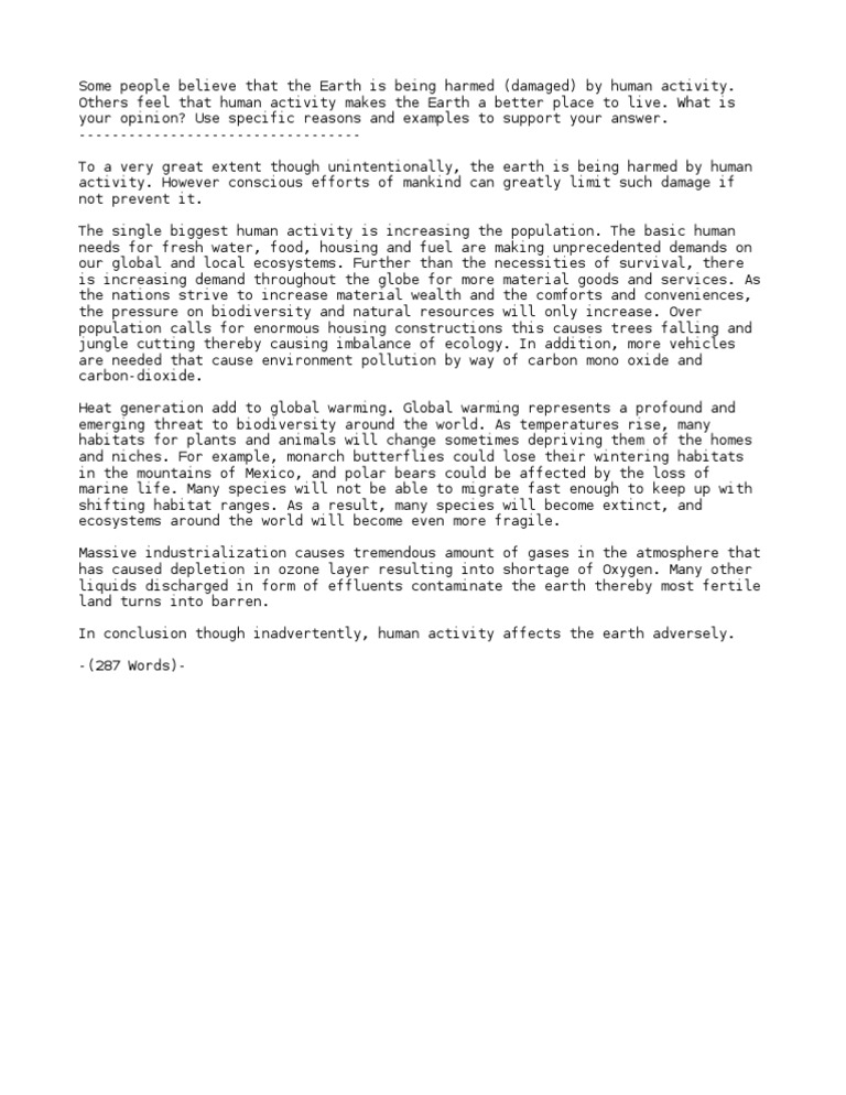 Earth Is Harmed by Human Activity | PDF | Social Science