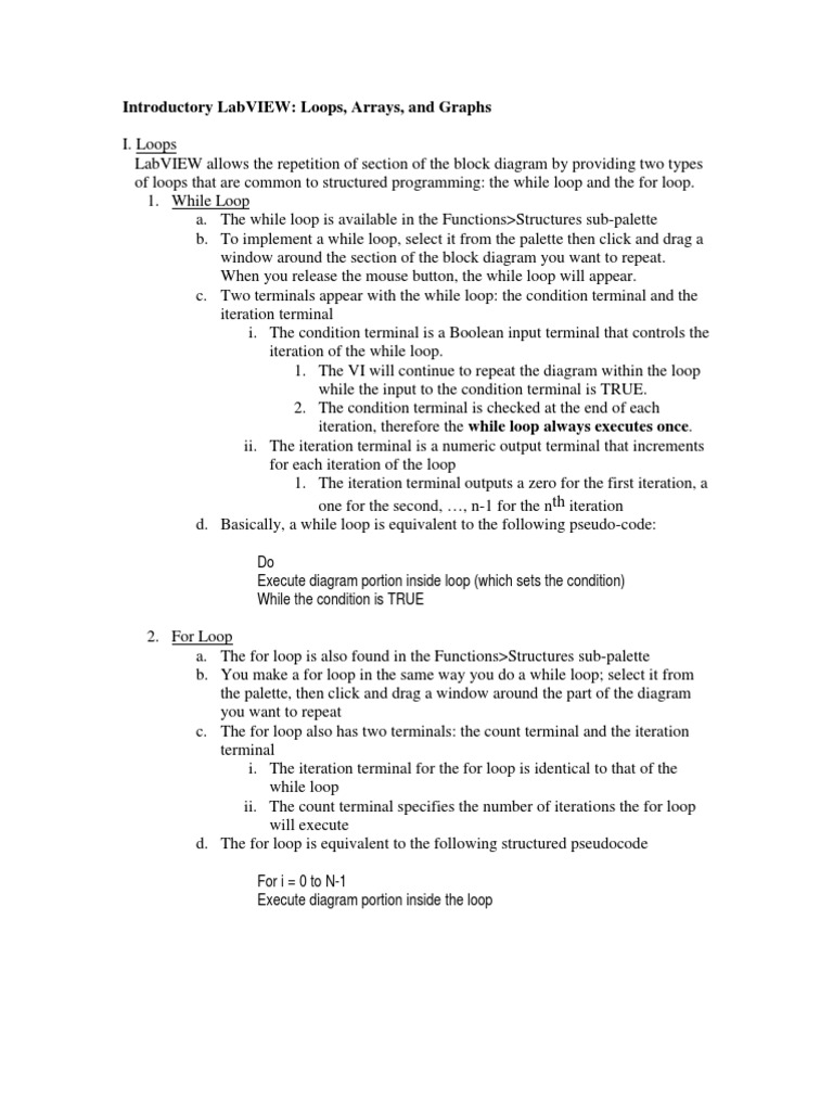 Introductory Labview: Loops, Arrays, and Graphs | PDF | Array Data ...