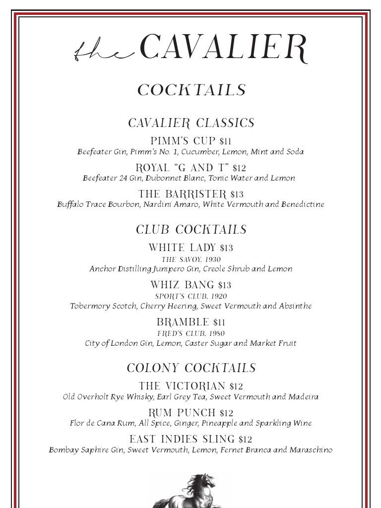 The Cavalier Opening Cocktail Menu | PDF