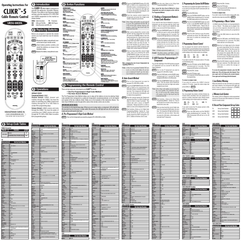 CLIKR-5 Remote Programming Guide | PDF | Videocassette Recorder ...