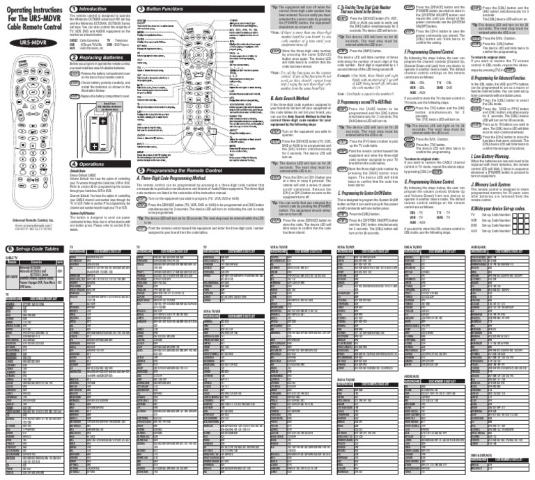 UR5 Universal Remote Control Manual | PDF | Remote Control ...