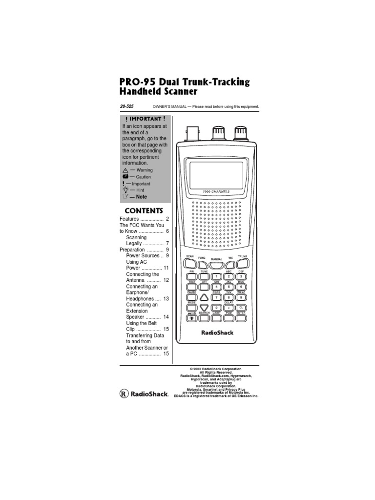 Radio Shack Pro-95 Scanner Manual | PDF | Rechargeable Battery | Radio