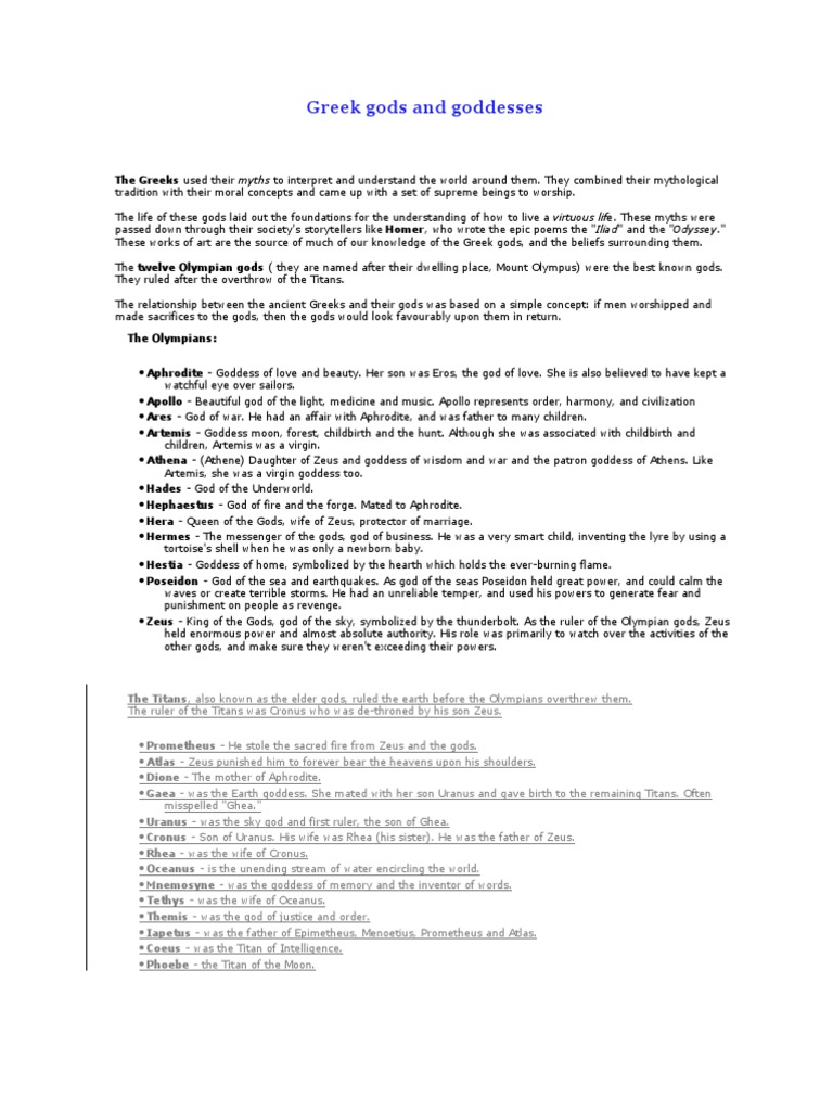 Overview of Greek Gods and Titans | PDF | Greek Mythology | Zeus