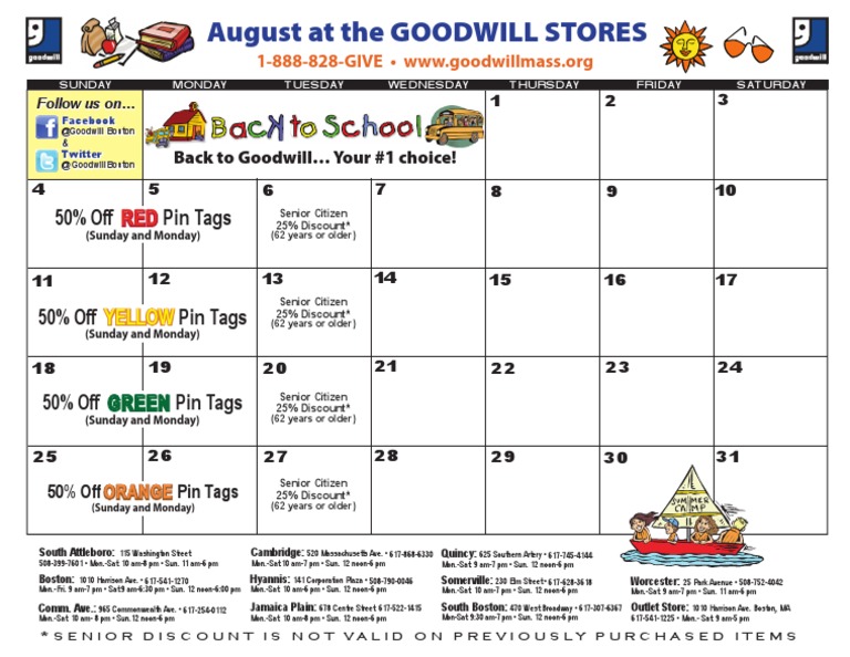 August Discounts at Goodwill Stores | PDF