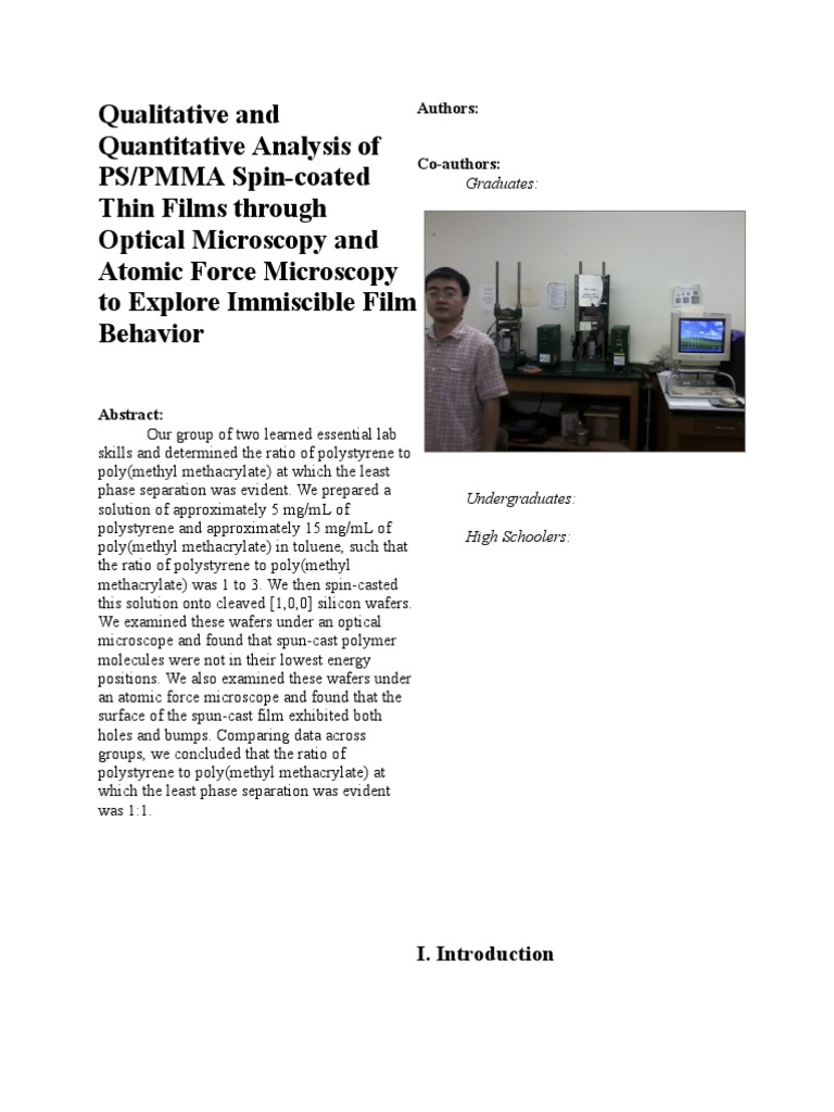 PS/PMMA Spin-Coating Lab Report | PDF | Poly(Methyl Methacrylate ...