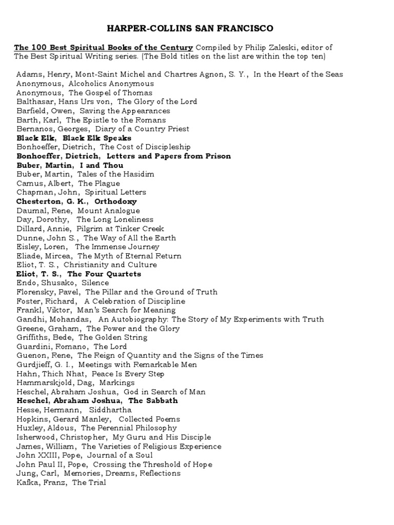100 Best Spiritual Books | PDF | Mysticism | Religion And Belief