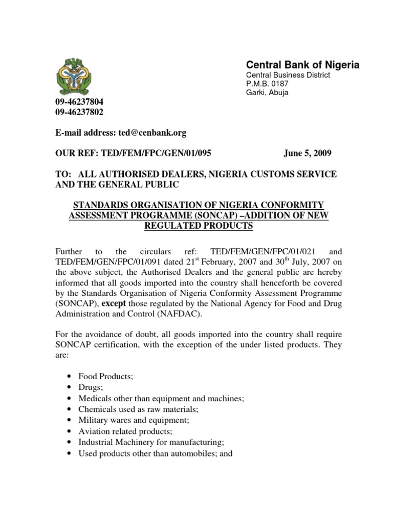CBN Circular On Exempted Products | PDF