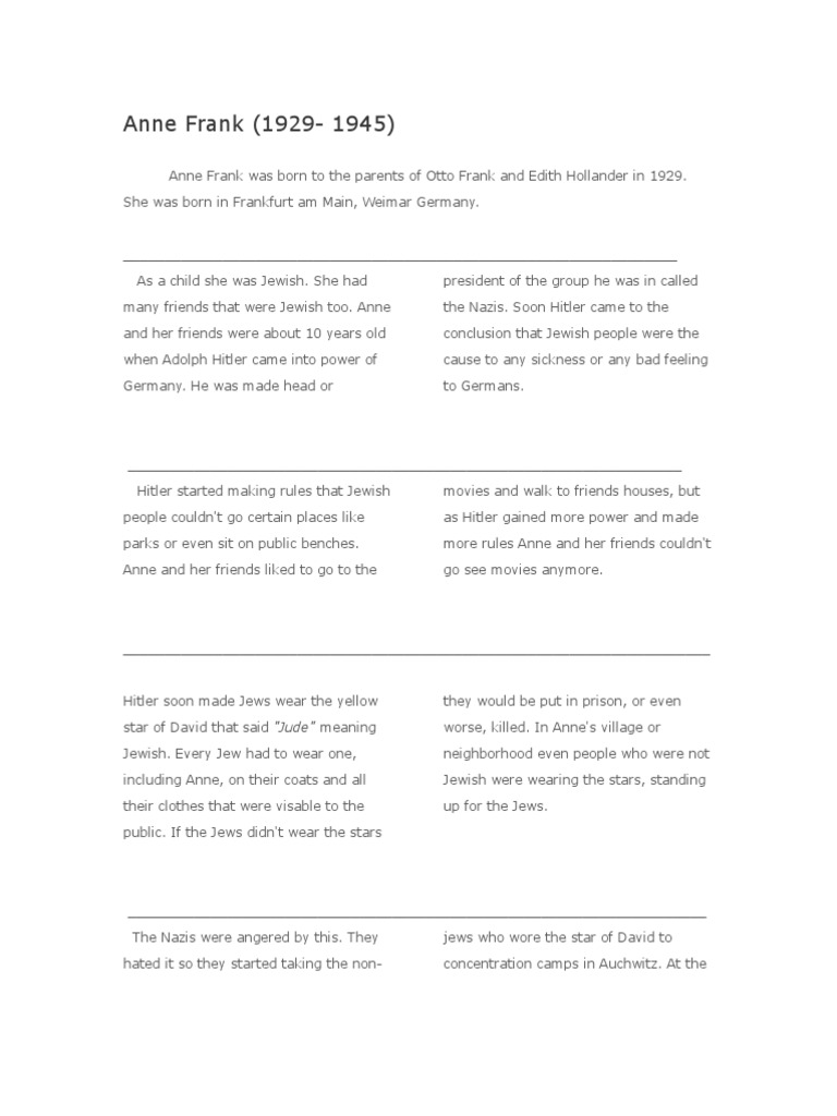 Anne Frank Biography | PDF | Anne Frank | Nazism
