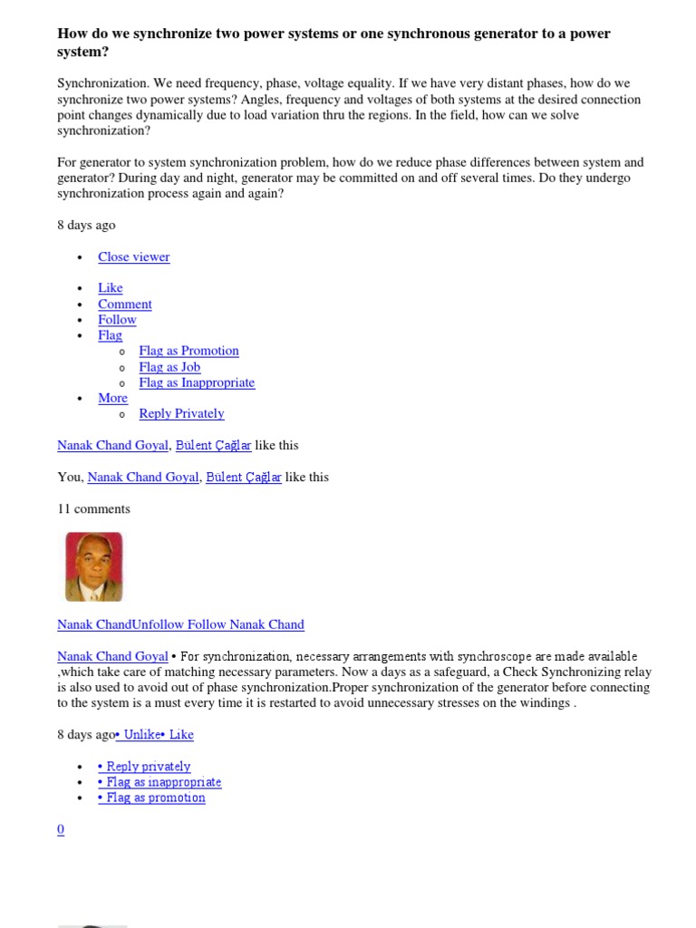 How Do We Synchronize Two Power Systems or One Synchronous Generator To ...
