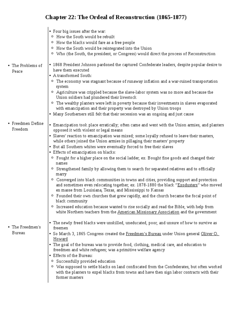 APUSH Chapter 22 Notes | PDF | Reconstruction Era | Confederate States ...