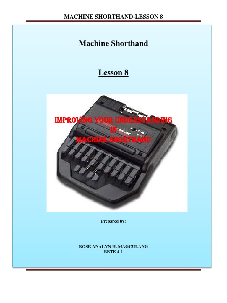 Machine Shorthand--Lesson 8 | Shorthand | Learning