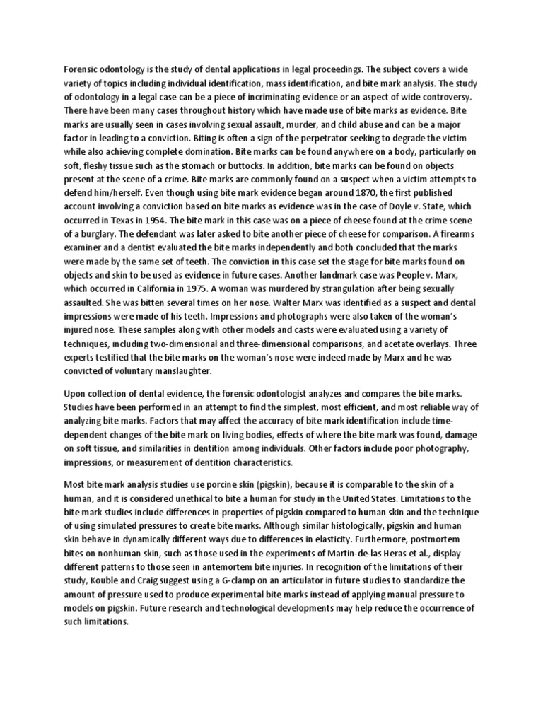 Dental Forensics - Bite Mark Analysis | PDF | Forensics | Scientific Method