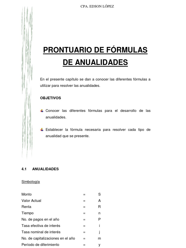 Formulas de Anualidades y Ejemplos | PDF | Tasas de interés | Tarifas